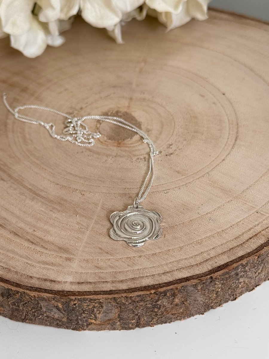 Handmade Fine Silver Flower Pendant - Folksy