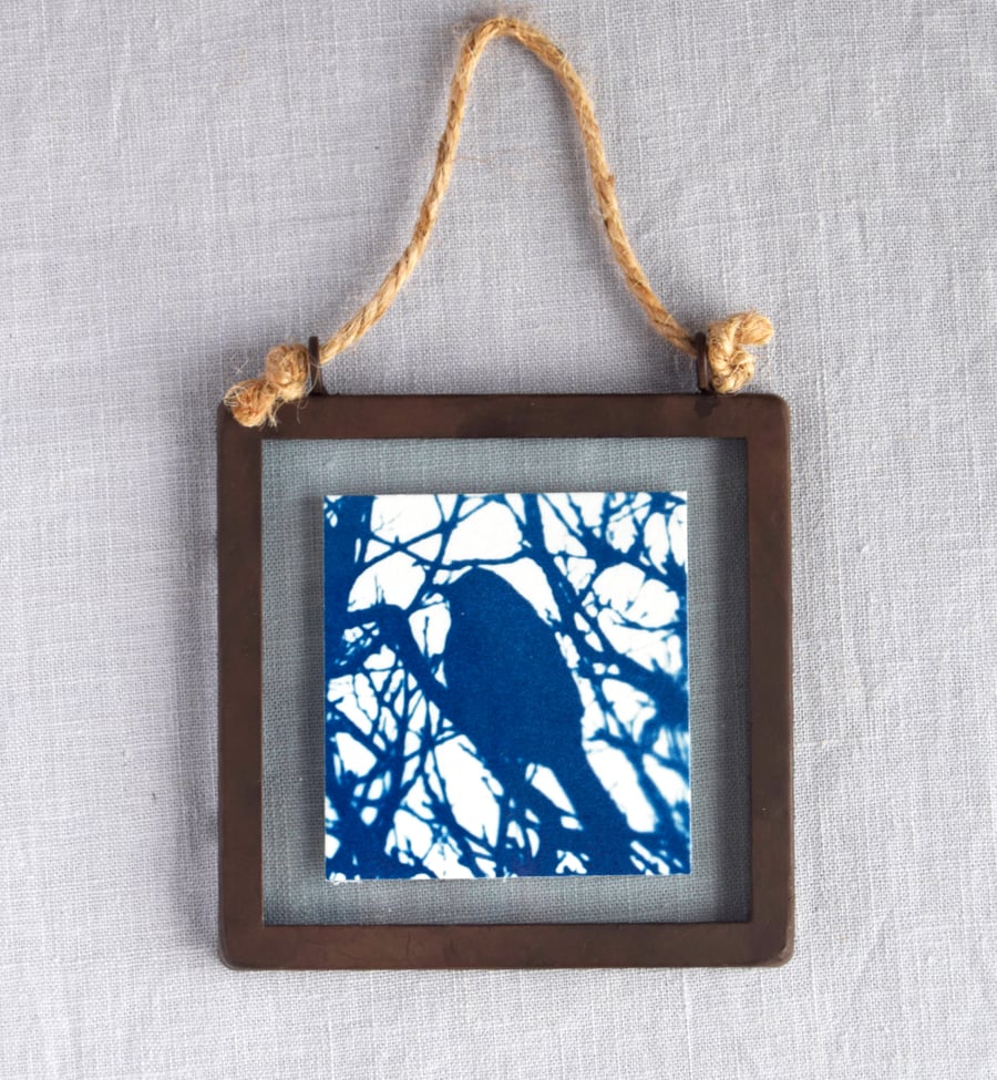 Blue Bird in branches Cyanotype in industrial s... - Folksy