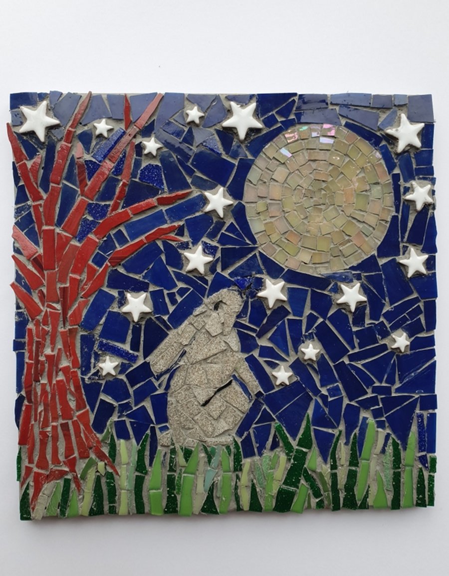 Moon Gazing Hare, mosaic moon gazing hare, hare... - Folksy
