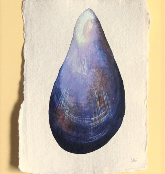 Purple mussel shell watercolour painting origin... - Folksy