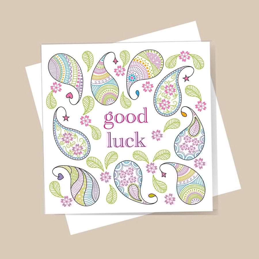 Good Luck Card - paisley design. Best Wishes. B... - Folksy