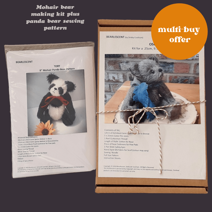 Bear making kit and panda bear sewing pattern b... - Folksy