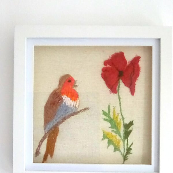Embroidered Robin Decoration, Robin Decor, Popp... - Folksy