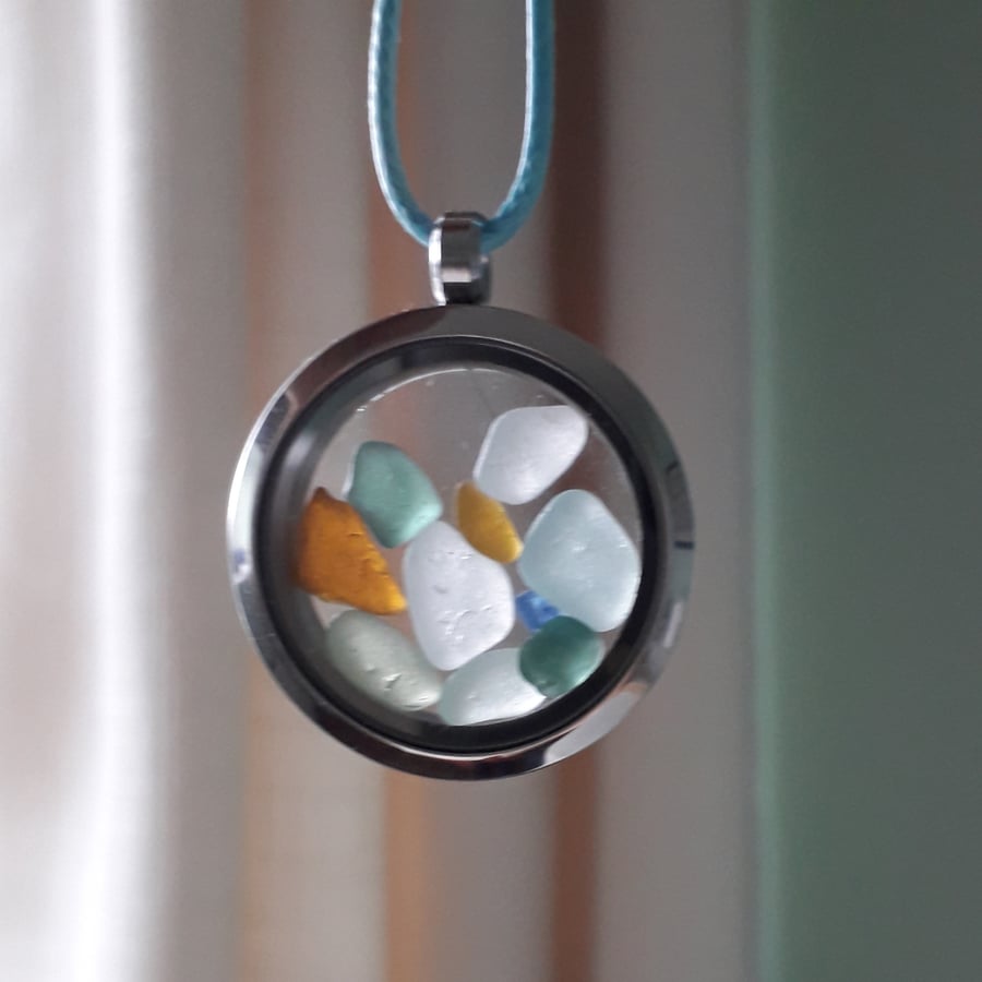 Seaham Sea Glass Necklace, Stainless Steel Floa... - Folksy