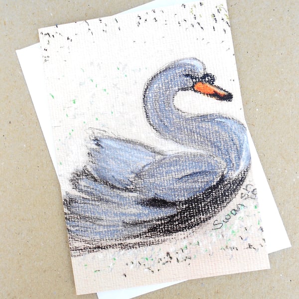 Swan Pastel Card - Folksy