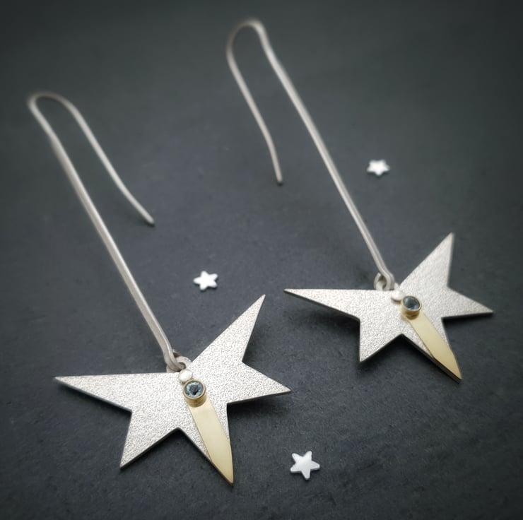 Star Statement Earrings in sterling silver, gol... - Folksy