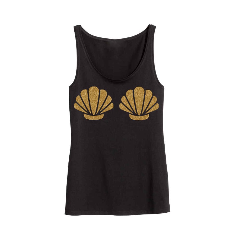 Little Mermaid Gold Glitter Shell Vest Tank Top... - Folksy