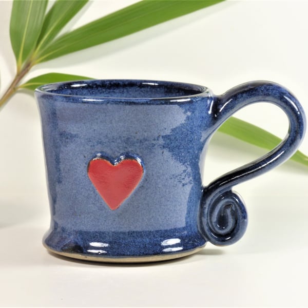 Red Heart Beautiful Blue Mug Ceramic Pottery ... - Folksy
