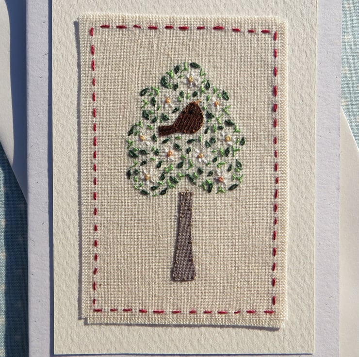 Bird in a Tree, hand embroidered miniature text... - Folksy