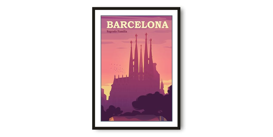 Barcelona Travel Poster, Spain Poster, Colourfu... - Folksy