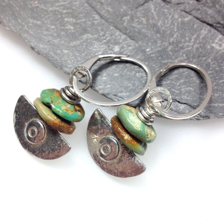 Ulu , handmade silver and turquoise earrings - Folksy
