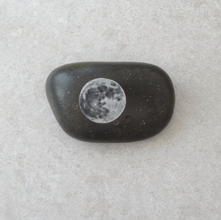 Hand Painted Stone 'Moon' - Folksy