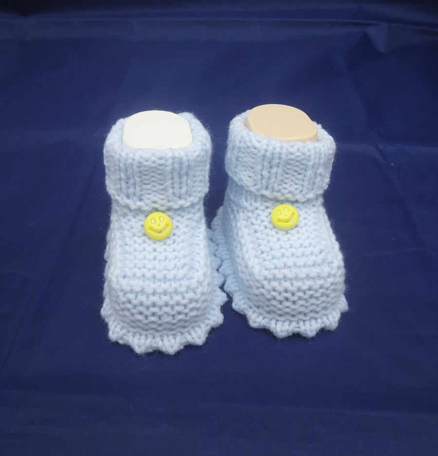 Cute Baby Booties, Hand Knit Baby Booties in Blue - Folksy