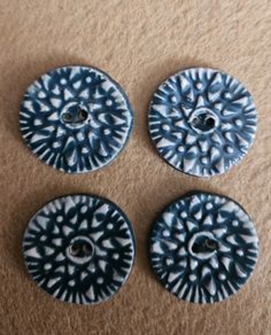 A Set of Four Teal Textured Ceramic Buttons - Folksy