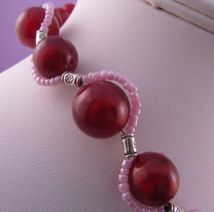 Red Pink Short Necklace - Folksy