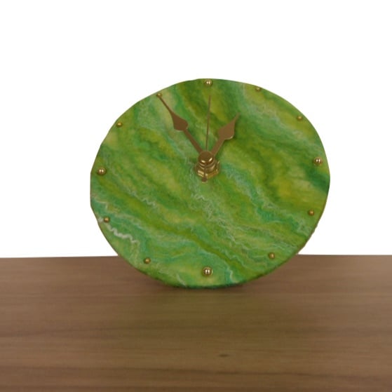 Desk clock, nuno felted in green, 12.5cm - Folksy