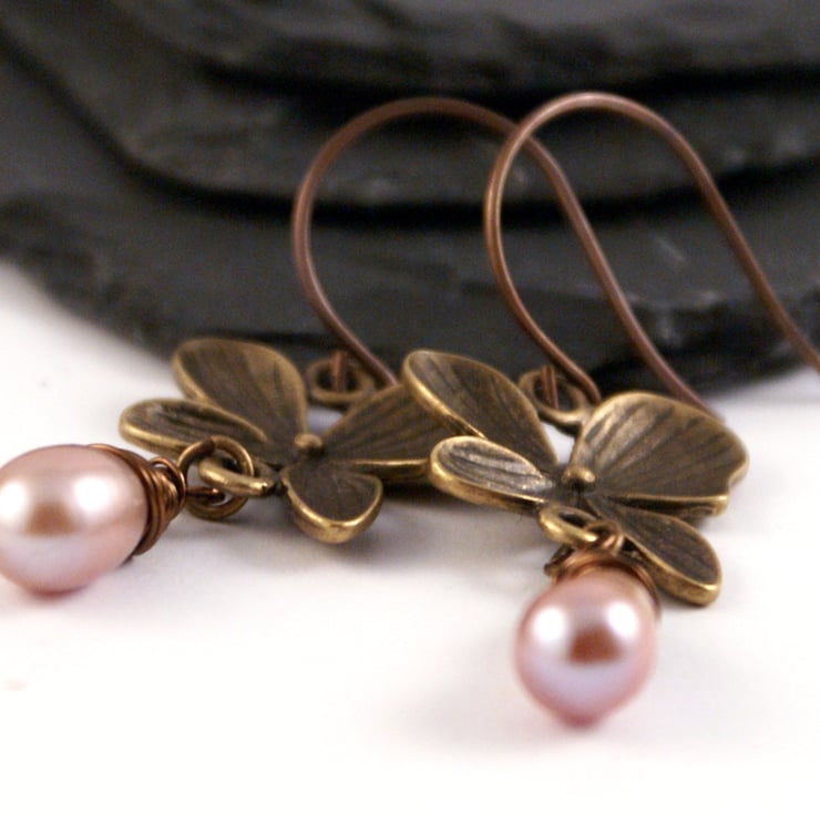 Dusky Pearl - Wire Wrapped Freshwater Pearl Ear... - Folksy