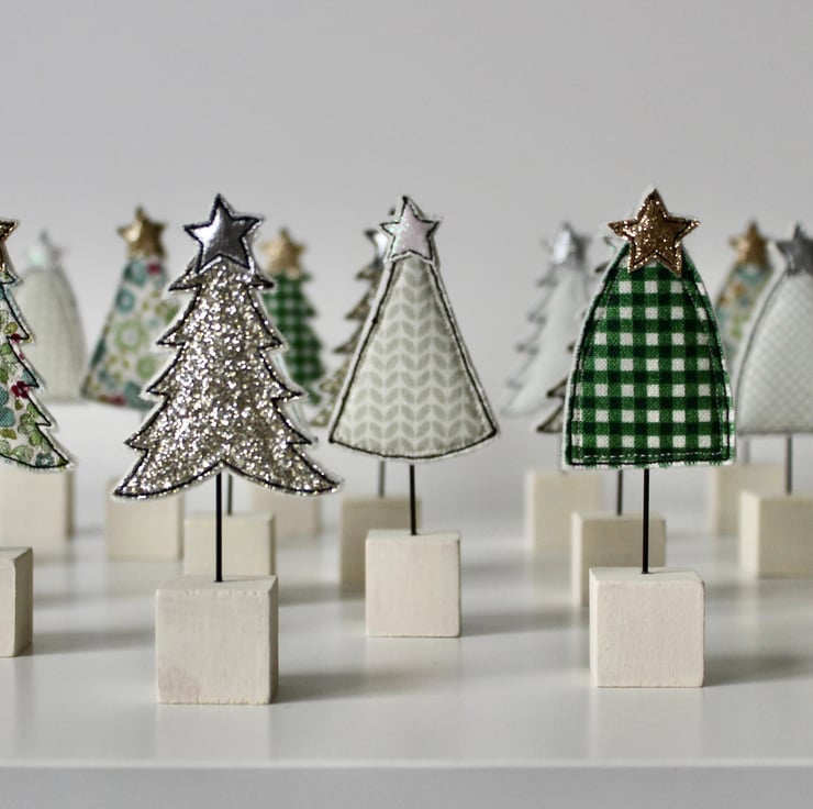 Three Christmas Trees with Painted Wooden Block... - Folksy