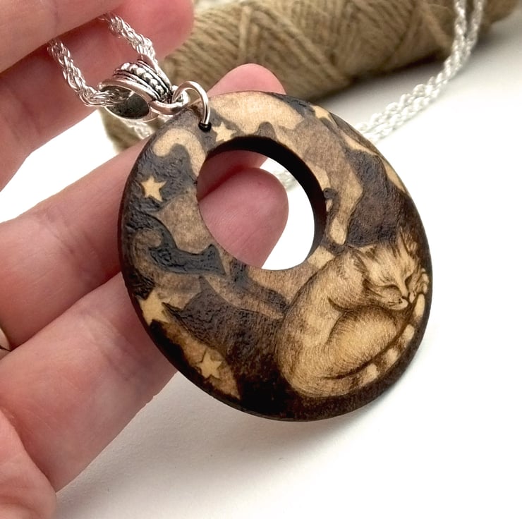For the love of Cats Wooden Pyrography Pendant ... - Folksy