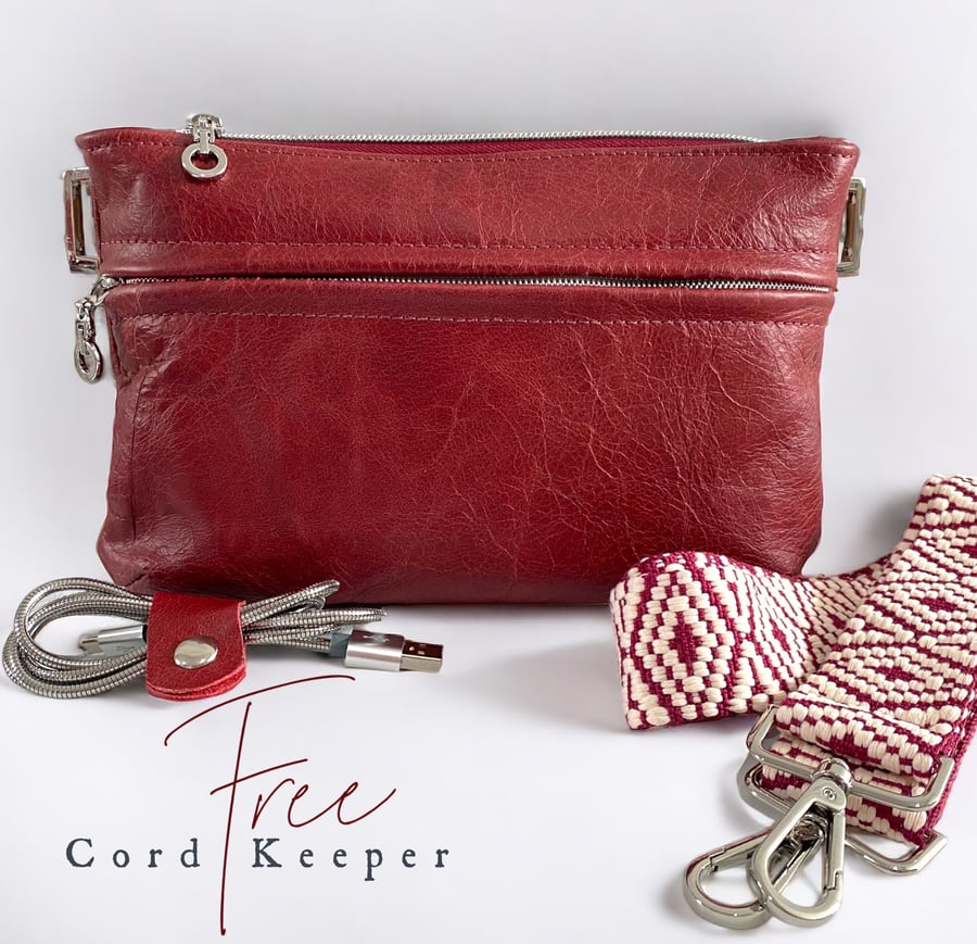 Leather Crossbody Bag - Deep Red Handbag - Eco ... - Folksy
