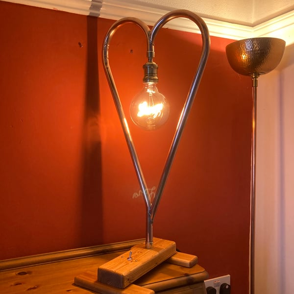 Copper Heart Table Lamp with Love Script Bulb, ... - Folksy