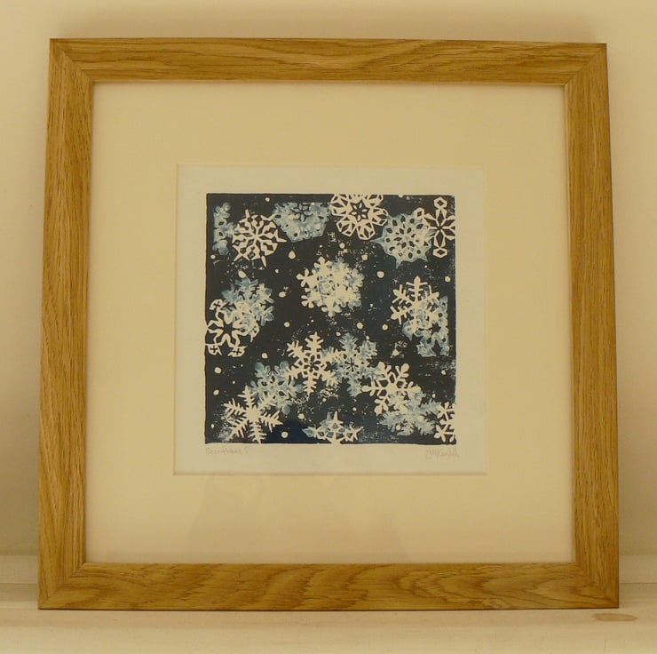 Snowflakes 2 linocut relief print - Folksy