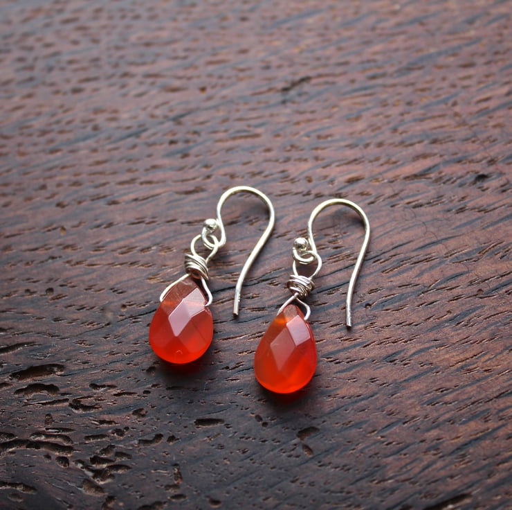 Silver Wire Wrapped Faceted Carnelian Briolette... - Folksy