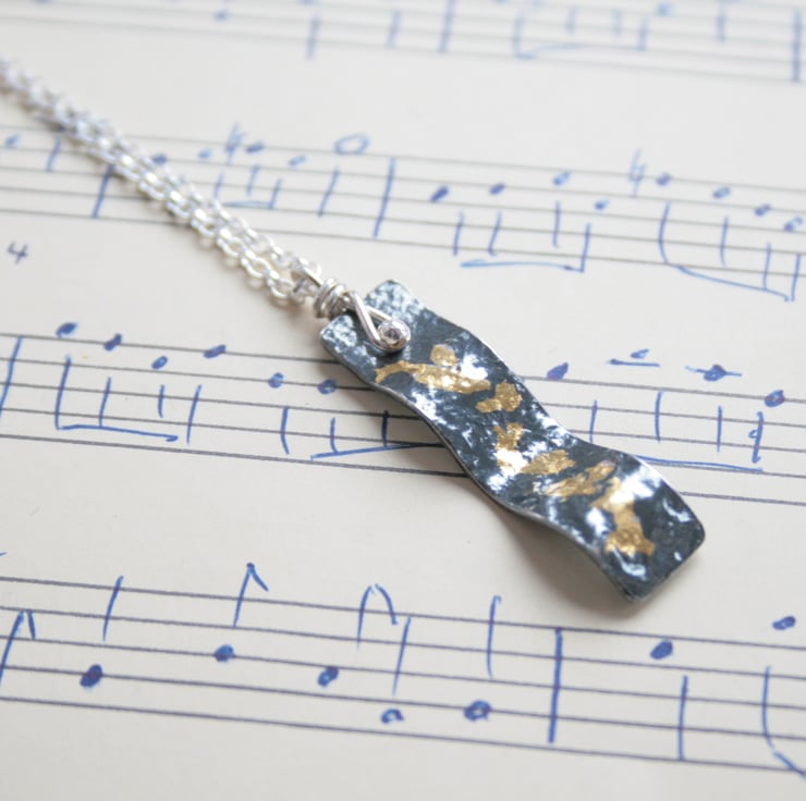 Black and gold necklace, Keum boo necklace, un... - Folksy