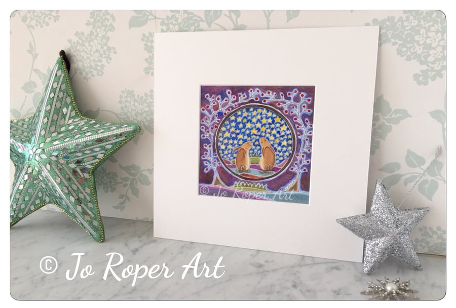 Counting Stars bunnies mounted print Jo Roper - Folksy