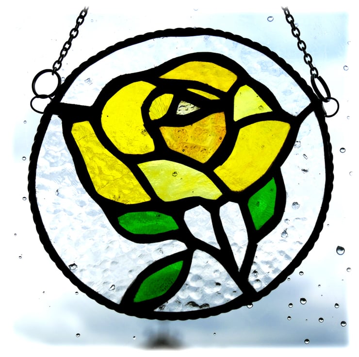 Rose Ring Suncatcher Stained Glass Yellow Handm... - Folksy
