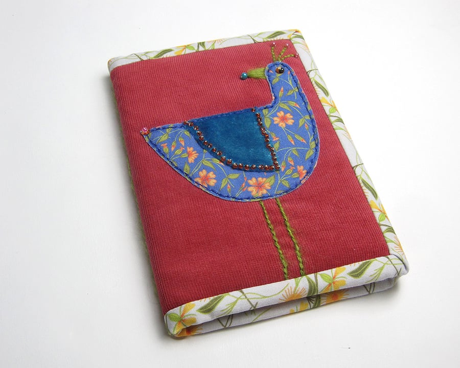 Cherokee red notebook with hand appliquéd bird - Folksy