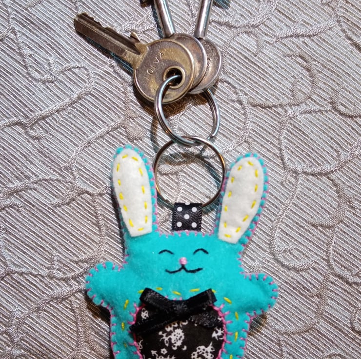 Turquoise Felt Bunny Keyring - Folksy