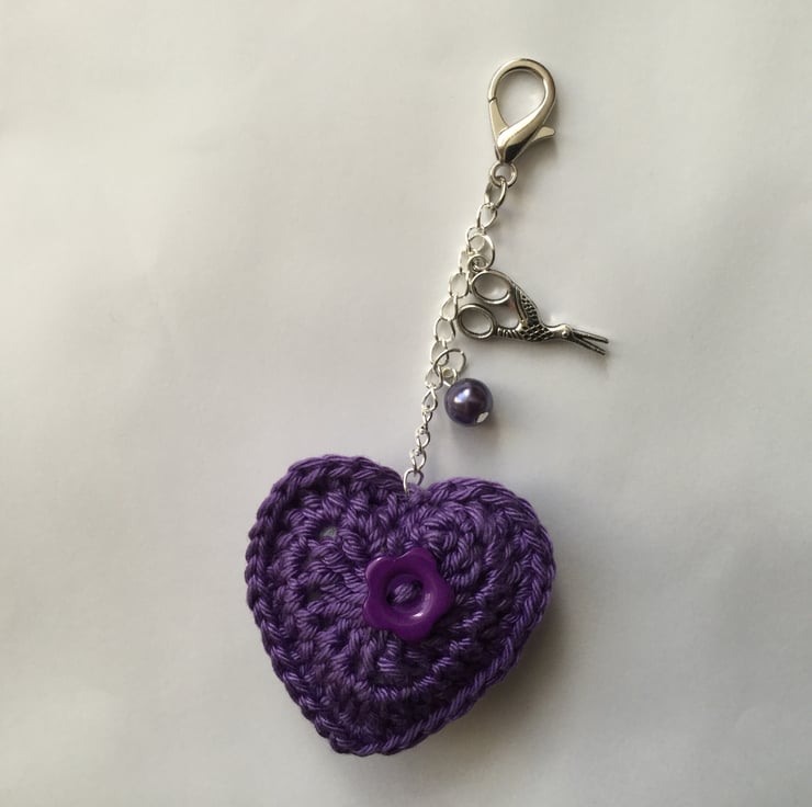 Scissor Keeper Fob with a Crochet Heart in Purple - Folksy