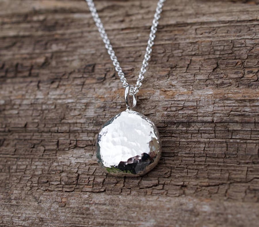 Large silver pebble pendant, pebble necklace - Folksy