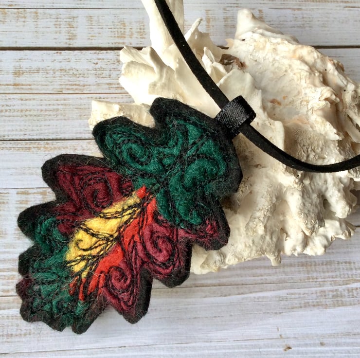 Unique oak leaf embroidered necklace. - Folksy