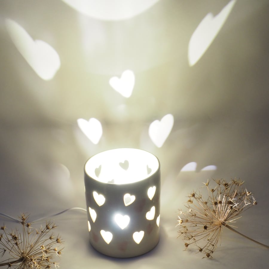 Ceramic USB powered Lamp - Pink Hearts - Folksy