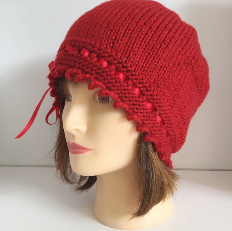 Womens Red Hat, Vintage Winter Hat, Ribbon Lace... - Folksy