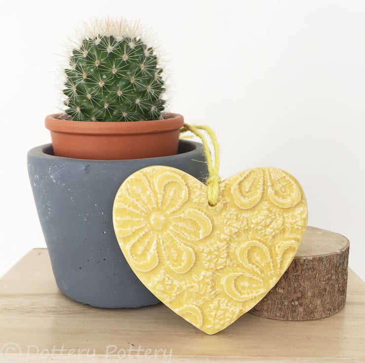 Small Ceramic heart hanging decoration Pottery ... - Folksy