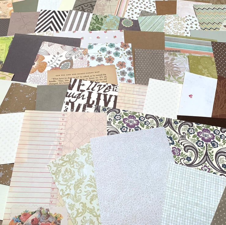 100 Pieces scrap paper bundle - Neutral and green - Folksy