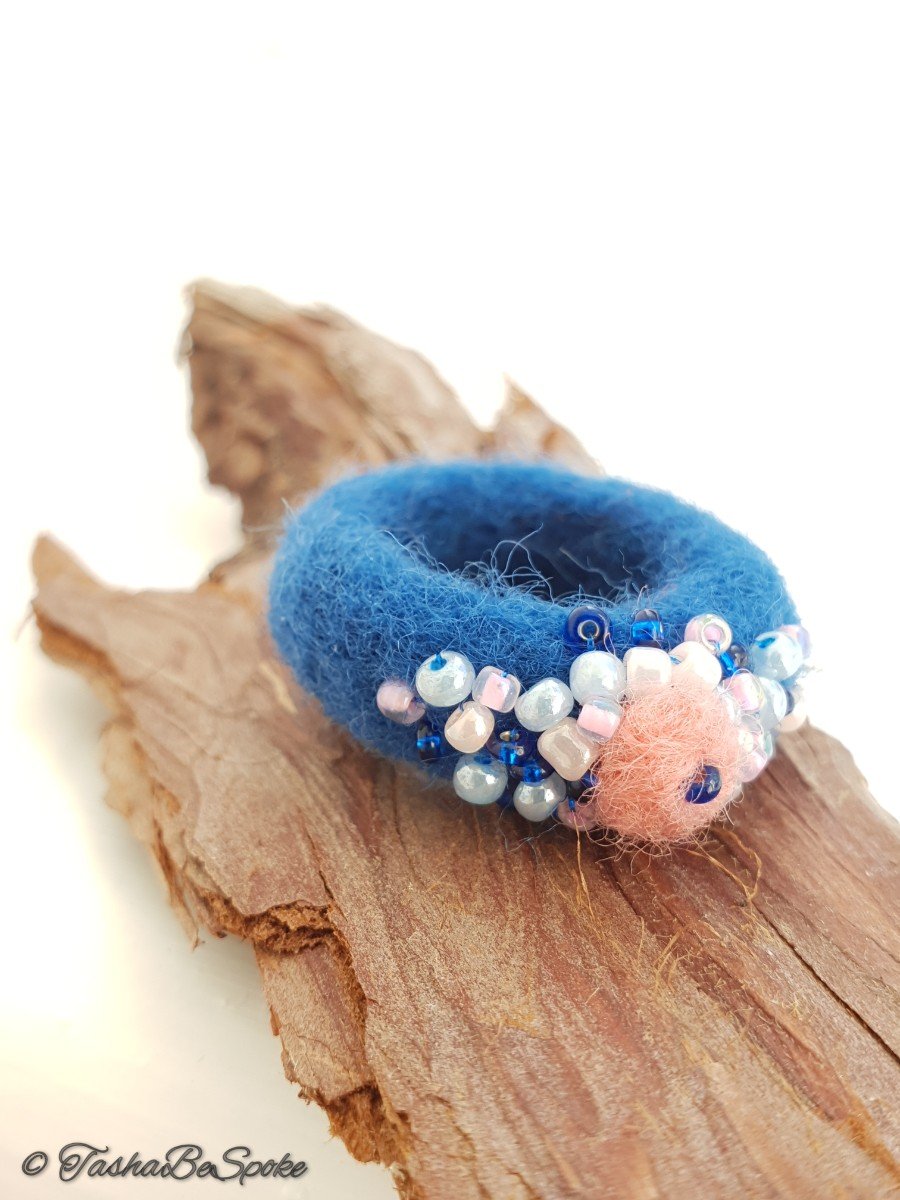 Handmade blue felted ring Unique textile jewell... - Folksy