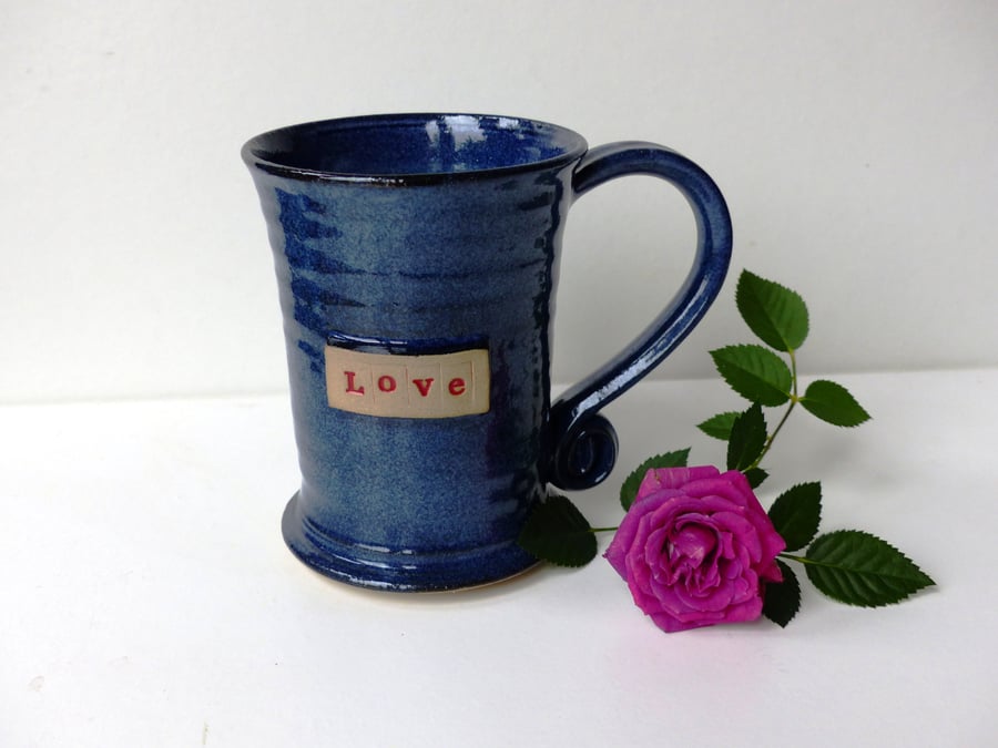 Love - Blue Mug Ceramic Pottery Stoneware Han... - Folksy