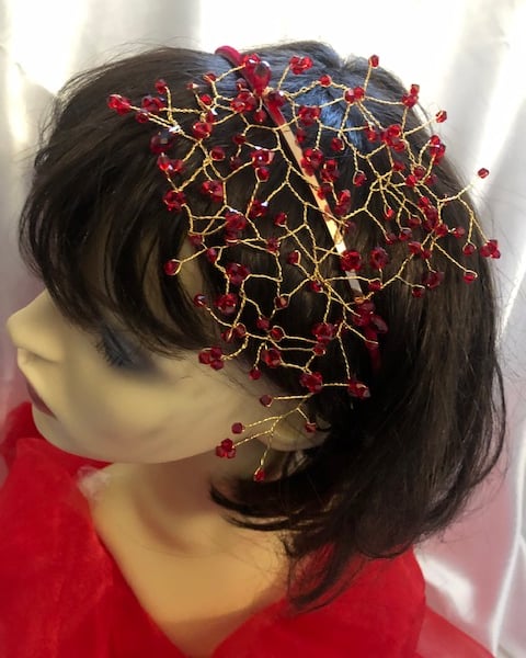 Kiara - Red Crystal & Gold Fascinator Headd... - Folksy