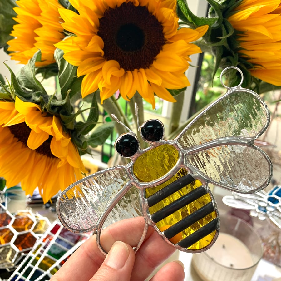 Stained Glass Bee Suncatcher Medium - Handmade... - Folksy