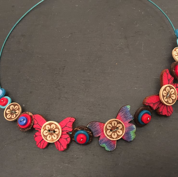 Butterfly button choker necklace - Folksy