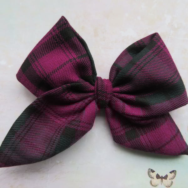 Magenta Green & Black Tartan Plaid Hair Bow - Folksy