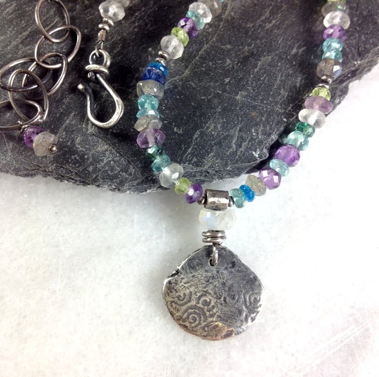 silver and semi-precious stone Relic necklace - Folksy