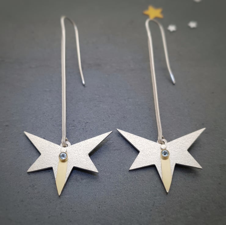 Star Statement Earrings in sterling silver, gol... - Folksy