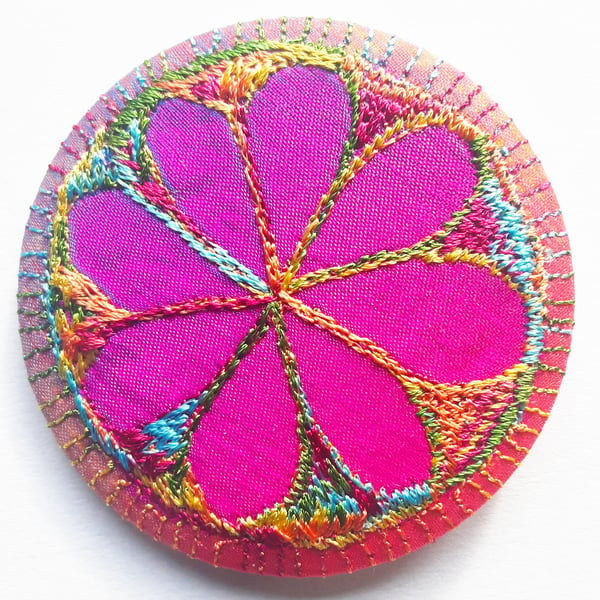 58mm Fabric Badge with Free Machine Embroidery - Folksy