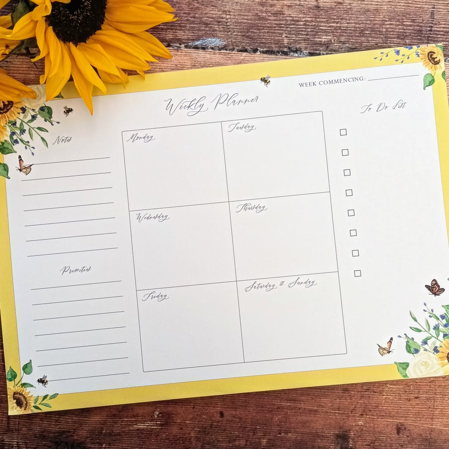 Sunflower Weekly Planner Pad - Folksy