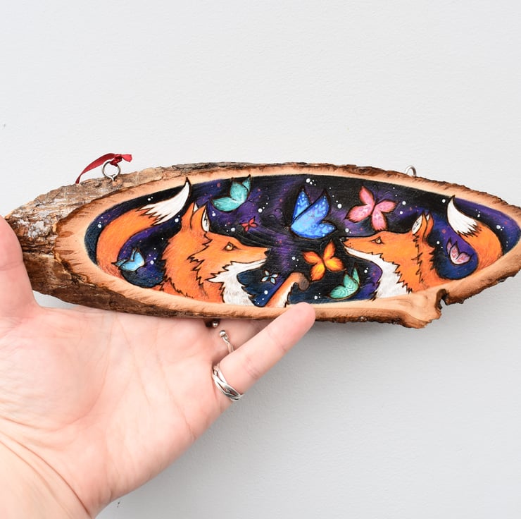 SALE Celestial foxes and butterflies, pyrograph... - Folksy
